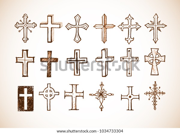 Big Set Doodle Sketch Crosses Vintage Stock Vector (Royalty Free ...