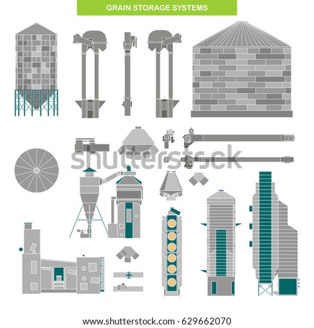 Big Set Grain Storage Equipment Flat Stock Vector (Royalty Free ...