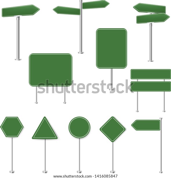 Big Set Green Stop Signs Traffic: vector de stock (libre de regalías ...