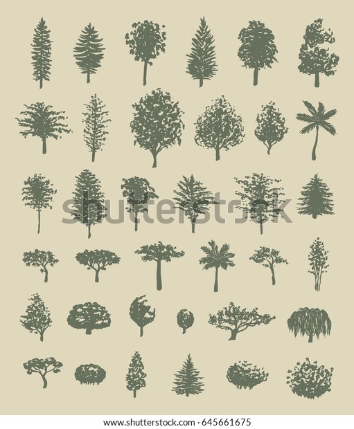 Big Set Hand Drawn Forest Trees Stock Vector (Royalty Free) 645661675 | Shutterstock