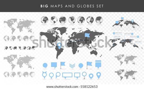 Big Set Maps Globes Pins Collection Stock Vector (Royalty Free ...