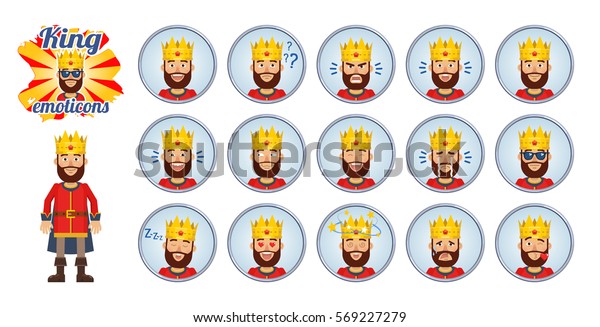 Big set of medieval king emoticons. King avatars showing different ...