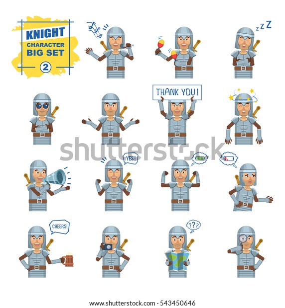 Big Set Medieval Knight Emoticons Showing Stock Vector (Royalty Free ...