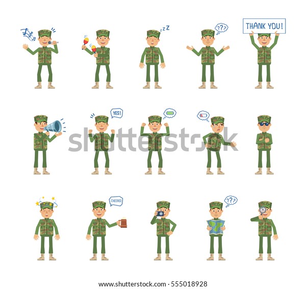 Big Set Military Man Characters Showing: vetor stock (livre de direitos ...