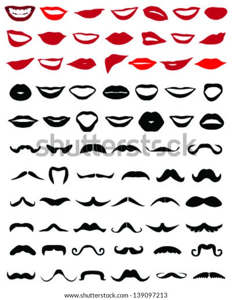 Big Set Mustaches Mouthvector Stock Vector (Royalty Free) 139097213