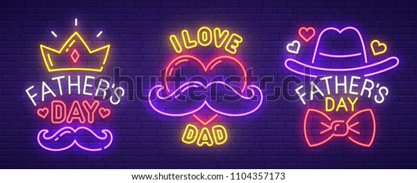 Big Set Neon Sing Fathers Day Stock Vector (Royalty Free) 1104357173