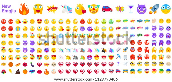 Big Set New Modern Emojis Emoticons Stock Vector (Royalty Free) 1129793486