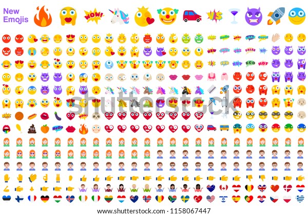 Big Set New Modern Emojis Emoticons Stock Vector (Royalty Free) 1158067447