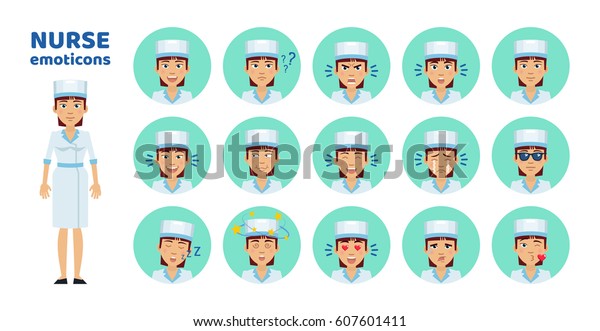 Big Set Nurse Emoticons Nurse Emojis Stock Vector (Royalty Free) 607601411