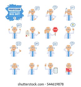 Big Set Old Professor Emoticons Showing: vetor stock (livre de direitos ...