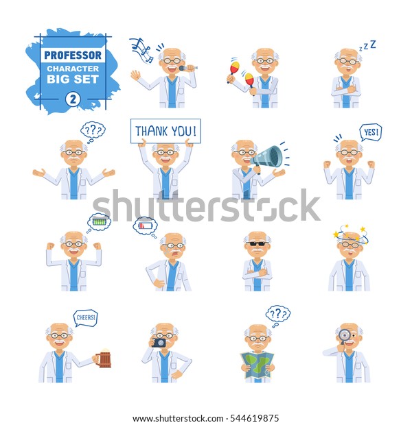Big Set Old Professor Emoticons Showing Stock Vector (Royalty Free ...