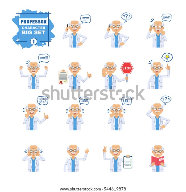 Big Set Old Professor Emoticons Showing: เวกเตอร์สต็อก (ปลอดค่า ...