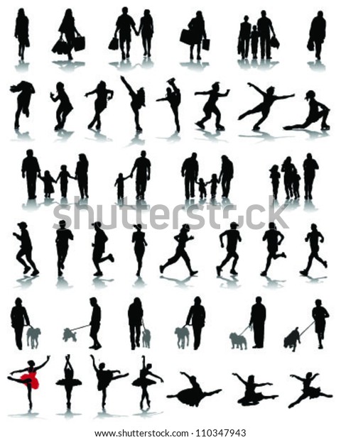 Big Set People Silhouettes Vector Stock Vector (Royalty Free) 110347943 ...