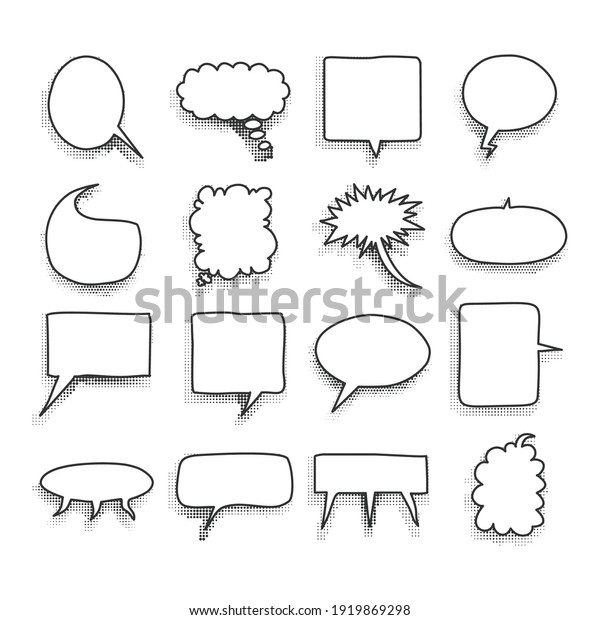 Big set picture blank template comic text speech chat bubble halftone ...
