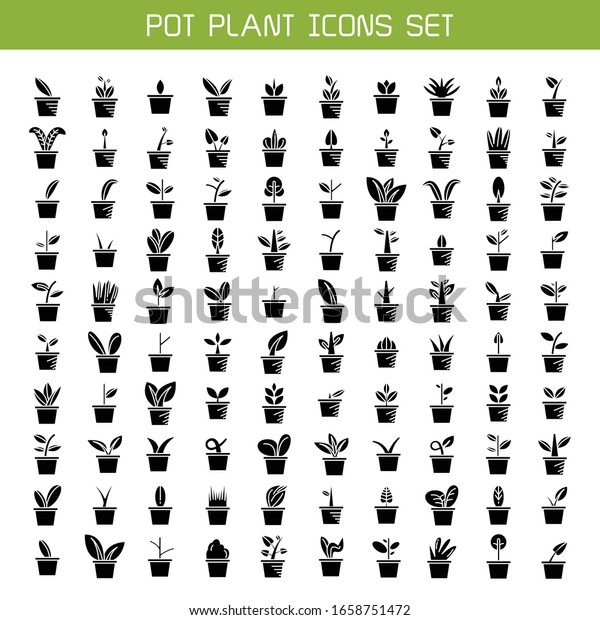 Big Set Plant Pot Tree Icons: เวกเตอร์สต็อก (ปลอดค่าลิขสิทธิ์ ...