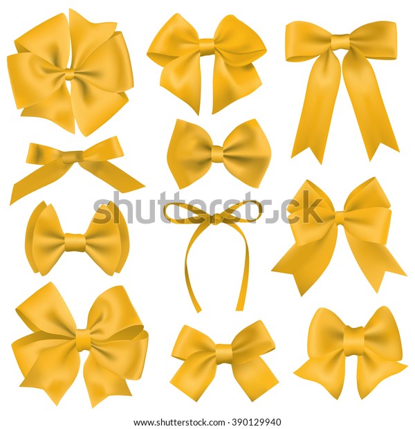 Big Set Realistic Yellow Gift Bows Stock Vector (Royalty Free ...