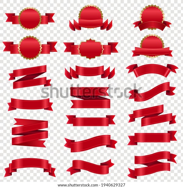 Big Set Red Ribbon Isolated Transparent Stock Vector (Royalty Free ...