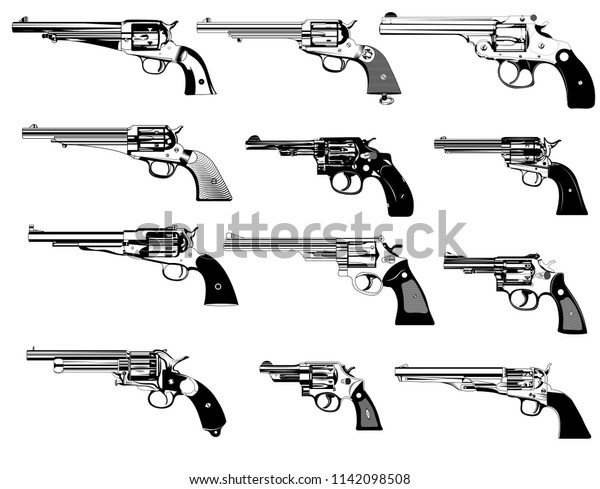 Big Set Revolvers Firearms Guns Stock Vector (Royalty Free) 1142098508 ...