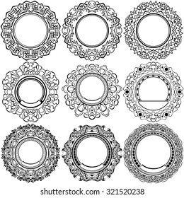 Big Set Round Black Frame Ornamental Stock Vector (Royalty Free ...