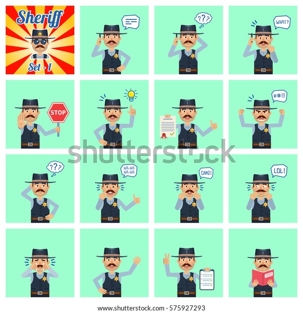Big Set Sheriff Emoticons Showing Different Stock Vector (Royalty Free ...
