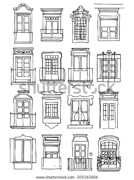 Big Set Sketched Windows Balconies Doodle Stock Vector (Royalty Free ...