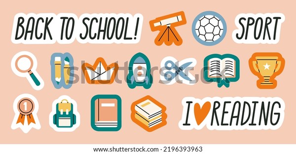 Big Set Stickers Symbols School Education Stock Vector (Royalty Free ...