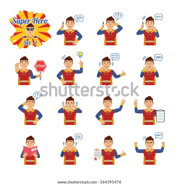 Big Set Superhero Emoticons Showing Different Stock Vector (Royalty ...