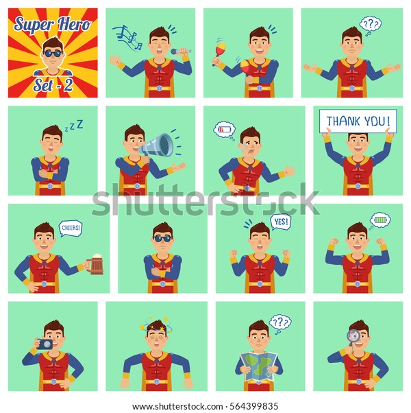 Big set of superhero emoticons showing different actions, gestures ...