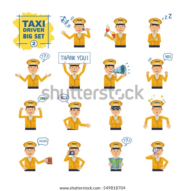 Big Set Taxi Driver Emoticons Showing Stock Vector (Royalty Free ...