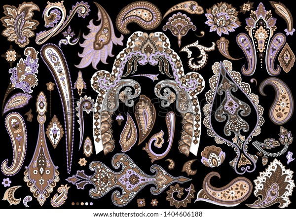 Big Set Traditional Paisley Elements Decorative Stock Vector (Royalty ...