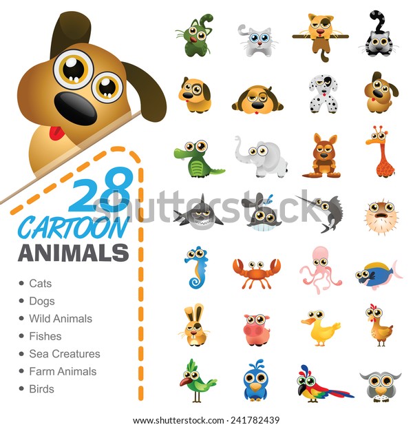 Big Set Various Cartoon Animals Birds Stock Vector (Royalty Free ...