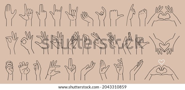 Big Set Various Hand Gestures Hand Stock Vector (Royalty Free ...