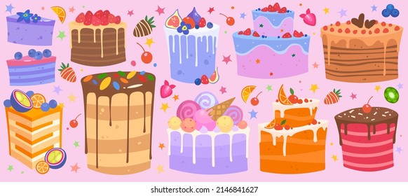 Big Set Vector Cartoon Cakes Various Stock Vector (Royalty Free ...