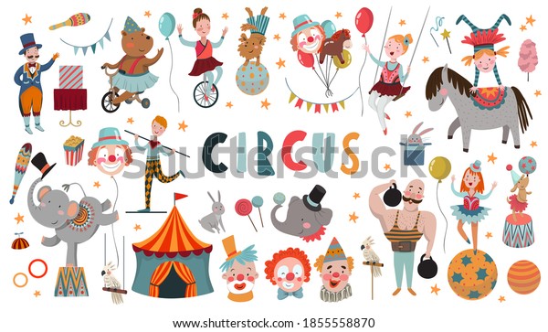 Grand ensemble d'illustrations vectorielles de cirque. : image ...