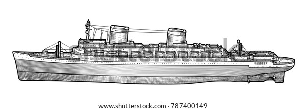 Stock vektor „Big Ship Illustration Drawing Engraving Ink“ (bez ...