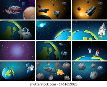 Big Space Scene Set Illustration Stock Vector (Royalty Free) 1461613025 ...