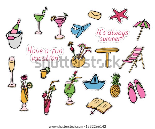 Big Summer Set Beach Party Stickers Stock Vector (Royalty Free ...