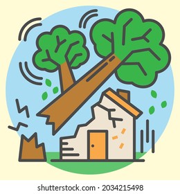 Big Tree Falling Into Roof House Stock Vector (Royalty Free) 2034215498 ...
