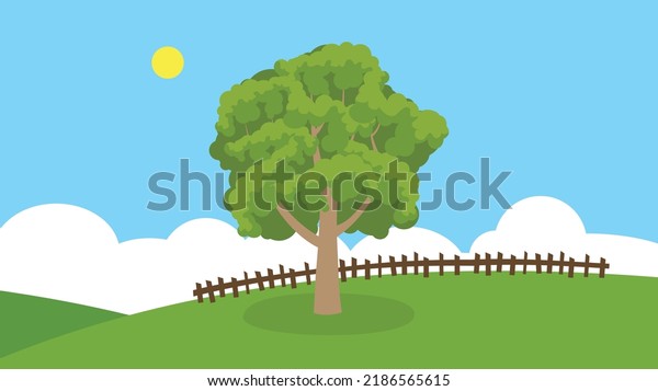 Big Tree Near Fence Stock Vector (Royalty Free) 2186565615 | Shutterstock