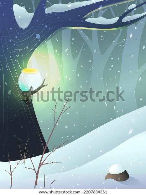 Big Tree Night Winter Woods Fairytale Stock Vector (Royalty Free ...