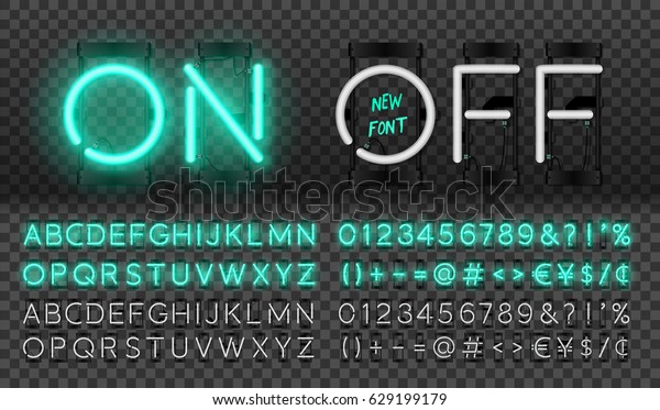 Big Turquoise Neon Set Glowing Alphabet Stock Vector (Royalty Free ...
