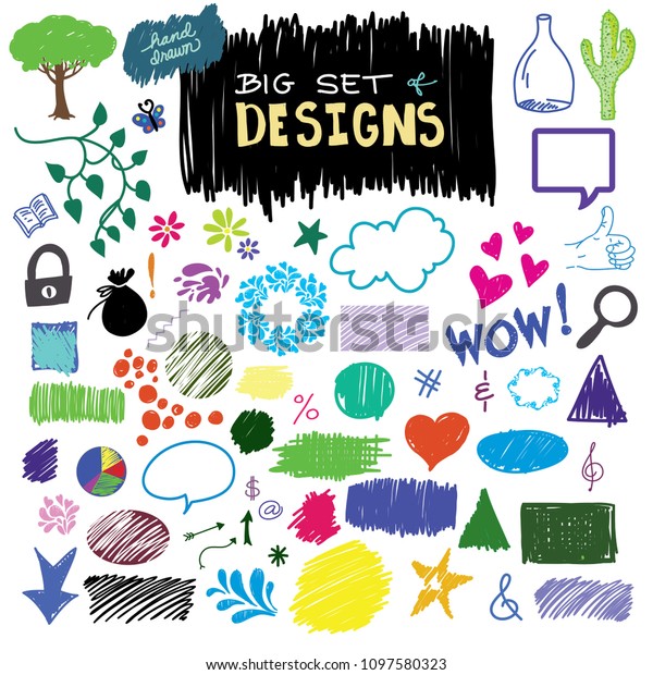 Big vector collection of doodles symbols blobs and icons in a hand ...