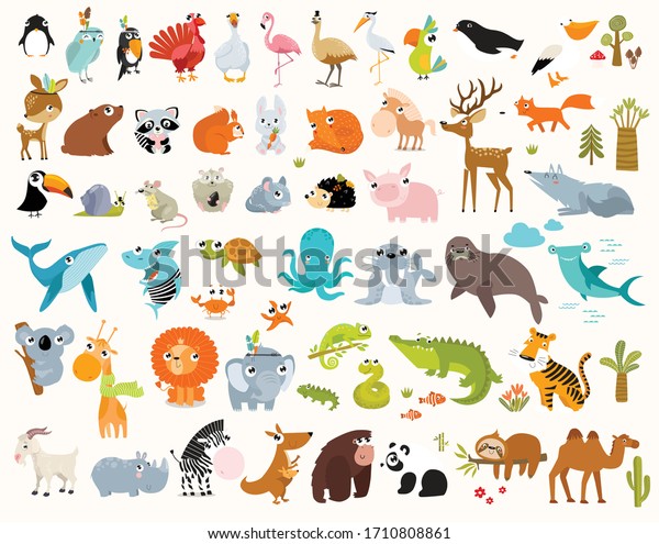 Big Vector Set Cartoon Animals Forest Stock Vector (Royalty Free ...