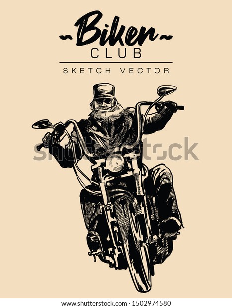 Biker On Motorcycle Hand Drawn Sketch Stock Vector (Royalty Free ...