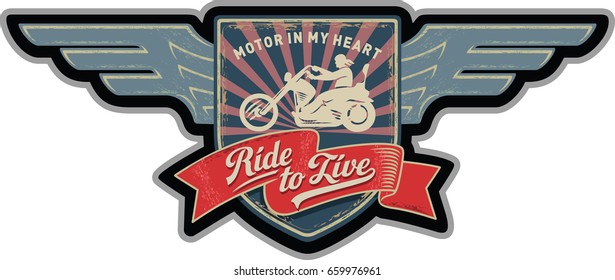 Biker Wings Patch Ride Live Motor Stock Vector (Royalty Free) 659976961 ...