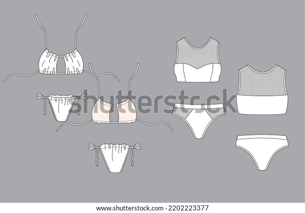 Bikinis Draw Vector Set Different Types เวกเตอร์สต็อก ปลอดค่า