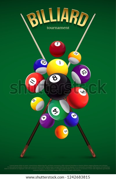 Billiard Tournament Poster Template Different Falling Stok Vektör ...