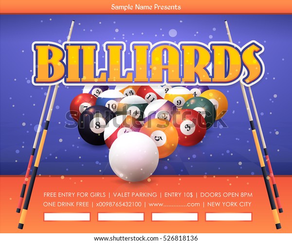 Billiards Poster Event Info Postcard Design: vector de stock (libre de ...
