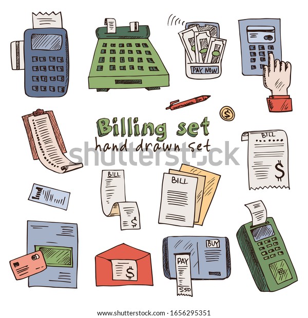 Billing Hand Drawn Doodle Set Vector Stock Vector (Royalty Free ...