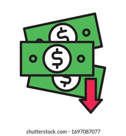 Bills Money Dollars Arrow Down Line Stock Vector (Royalty Free ...